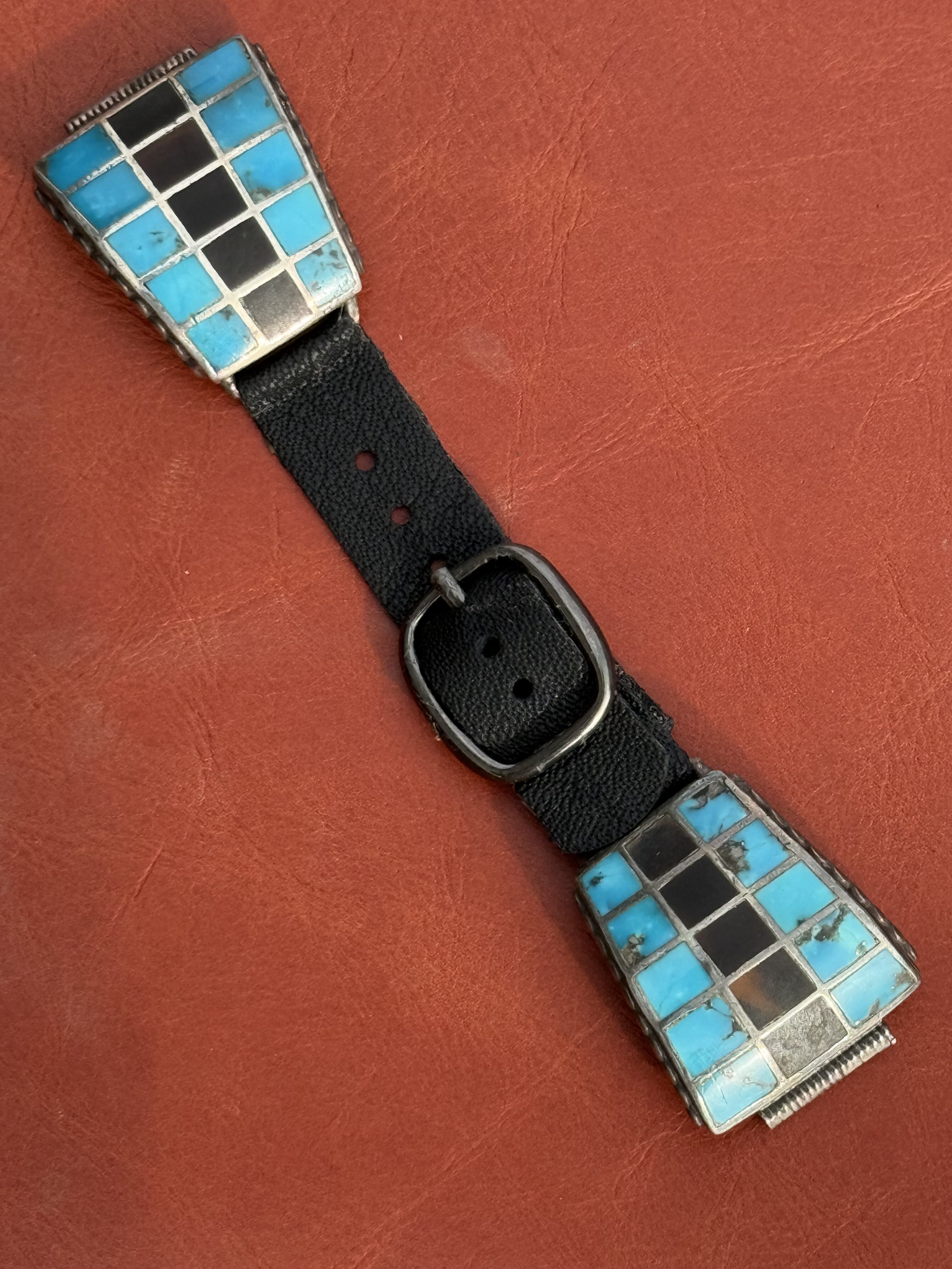 Vintage Sterling Silver Inlaid with Turquoise & Tortoise Shell Watch ...